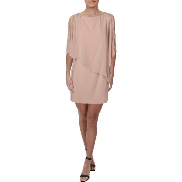Xscape | Dresses | Xscape Womens Pink Chiffon Beaded Capelet Cocktail ...